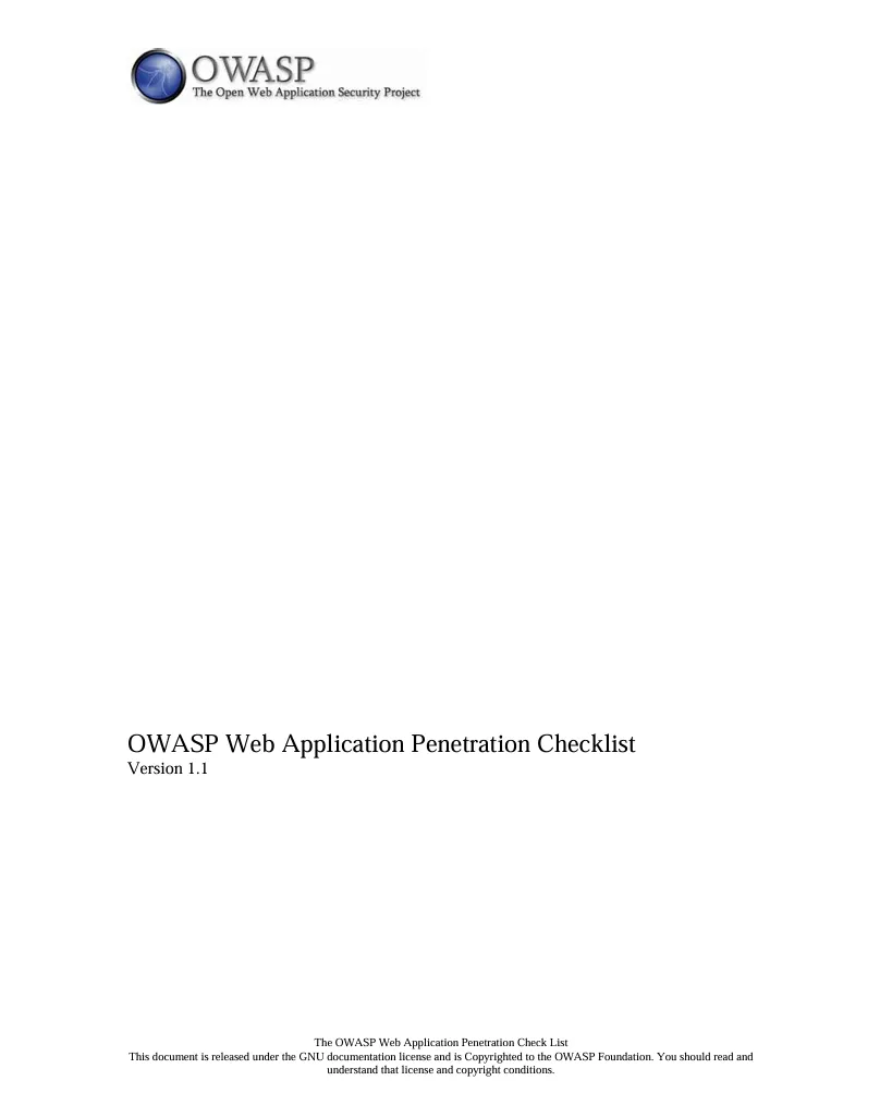 Owasp Web Application Penetration Checklist V1 1 Security